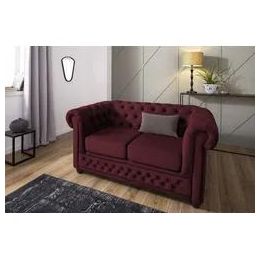 Chesterfield-Sofa Home Affaire "New Castle" Sofas Gr. B/H/T: 148cm x 72cm x 86cm, Samtoptik, rot (bordeaux) mit hochwertiger Knopfheftung in Chesterfield-Design, BTH: 1488672