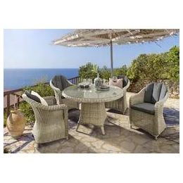 Garten-Essgruppe Destiny "MALAGA LUNA", beige (natur meliert, grau), Polyester, Aluminium, Polyrattan, Sitzmöbel-Sets, Aluminium, Polyrattan