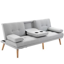 HOMCOM Schlafsofa Sofabett Schlafcouch 3 Sitzer Leinen