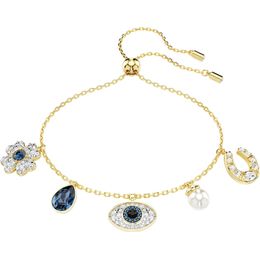 Armband Swarovski "Armkette Symbolica Glücksklee Magisches Auge Hufeisen, 5692162" Gr. M, gelbgoldfarben, blau, schwarz, kristallweiß, blau, schwarz, kristallweiß, Armbänder, Damen, M, Metall-Perlen, Metall, Perlen, mit Swarovski Kristall - mit Swarovski Perle