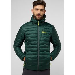 Daunenjacke Jack Wolfskin "PASSAMANI DOWN HOODY M", Herren, Gr. M (50), grün (schwarz, olive), Obermaterial: 100% Polyamid ; Futter: 100% Polyester; Füllung: 90% Entendaunen, 10% Federn, Jacken