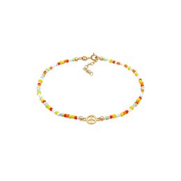 Elli Damen Fu&szlig;kette "Peace Frieden Symbol Glas Beads Bunt 925 Silber", gold, Gr. 22, Silber 925 (Sterlingsilber), Fu&szlig;ketten
