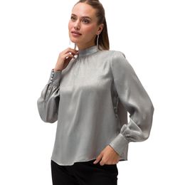 Klassische Bluse Zero "Zero Glitzerbluse mit Stehkragen" Gr. 34, greysilver Damen Blusen