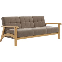 Sit & More 3-Sitzer SIT & MORE, B:199cm H:88cm T:106cm, braun, 95% Polyester 5% Polyamid, Sofas, "Billund", Armlehnen aus eichefarbigem Buchenholz, verschiedene