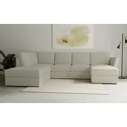 Wohnlandschaft Home Affaire, B:310cm H:90cm T:226cm, beige, 62% Polypropylene, 38% Polyester, Sofas, "Lavars Schlafsofa", mit Bettfunktion und