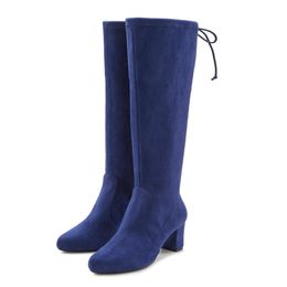 Lascana Damen Schlupfstiefel, Gr. 35, blau, Textil, unifarben, Schuhe, Schlupfboots, Slouchy Boots, Slip-On, Stretch & Blockabsatz