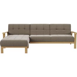 Sit & More Ecksofa SIT & MORE, B:264cm H:88cm T:183cm, beige, 95% Polyester 5% Polyamid, Wohnzimmer, Sofas, "Billund L-Form", Armlehnen aus eichefarbigem