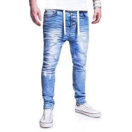 behype Herren Slim-fit-Jeans "Mood", blau, Gr. 30, 98% Baumwolle, 2% Elasthan, Jeans, im coolen Jogger-Stil