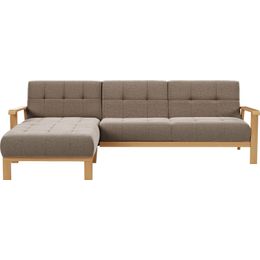 Sit & More Ecksofa SIT & MORE, B:264cm H:88cm T:183cm, beige, 95% Polyester 5% Polyamid, Wohnzimmer, Sofas, "Billund L-Form", Armlehnen aus eichefarbigem