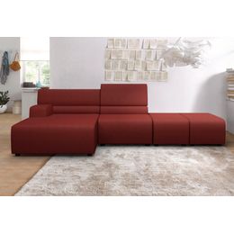 Ecksofa Egoitaliano, B:384cm H:80cm T:98cm, rot, Luxus-Micofaser Lederoptik (100% Polyester) ist ein neues technisches Gewebe mit einem visuellen und