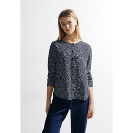 Cecil Damen Langarmbluse, blau, Gr. XL, gemustert, Stoff, 100% Viskose, Blusen, Rundhalsausschnitt