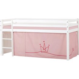 Hochbett Hoppekids, B:101cm H:105cm L:208cm, rosa, Kinderbett: 100% Massivholz: Nordische Kiefer, Vorhang: 100% Baumwolle, Matratzenbezug 100%