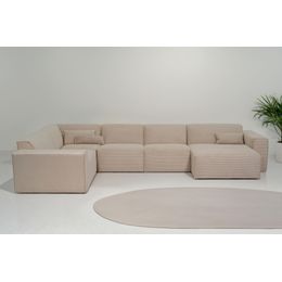 Wohnlandschaft Inosign, B:371cm H:70cm T:220cm, beige, 100% Polyester, Sofas, "Clayton", in einem trendigen Cord-Bezug, verschiedene Kombinationen