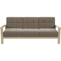 Sit & More 3-Sitzer SIT & MORE, B:199cm H:88cm T:106cm, braun, 95% Polyester 5% Polyamid, Sofas, "Billund", Armlehnen aus Buchenholz in natur, verschiedene