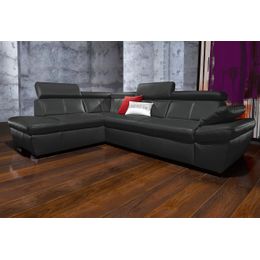 Ecksofa, B:268cm H:77cm T:204cm, schwarz, exxpo - SOFA FASHION, NaturLeder;Primabelle-Microfaser (100% Polyester);Luxus-Kunstleder, Wohnzimmer,