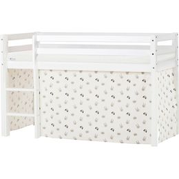 Hochbett Hoppekids, B:81cm H:105cm L:168cm, beige, Kinderbett: 100% Massivholz: Nordische Kiefer, Vorhang: 100% Baumwolle, Matratzenbezug: 77%