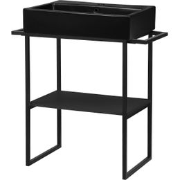 Waschtisch Welltime, B:60cm H:90,5cm T:42cm, schwarz, MDF, Badezimmer, Waschtische, "Stockholm", Badmöbel Metalloptik inkl. Becken, Breite 60 cm