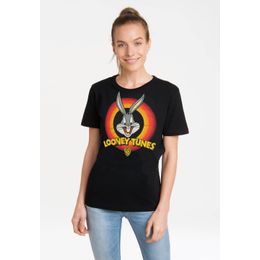 logoshirt Damen T-Shirt "Looney Tunes &ndash; Bugs Bunny Logo", schwarz, Gr. M, bedruckt, 100% Baumwolle, Shirts, mit coolem Logo-Print