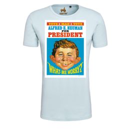 logoshirt Damen T-Shirt "Mad - Alfred E. Neumann For President", blau, Gr. L, unifarben, 100% Baumwolle, Shirts, mit coolem Print