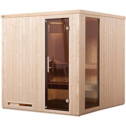 Weka Sauna "Elementsauna HALMSTAD 2", Saunaofen, integrierte Steuerung, 5,4 kW, beige, Saunen, vorgefertigte Elemente, Fensterelement, moderne