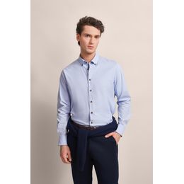 Bugatti Herren Langarmhemd, blau, Gr. L, unifarben, 100% Baumwolle, Hemden, aus 100 % Baumwolle
