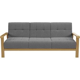Sit & More 3-Sitzer SIT & MORE, B:199cm H:88cm T:106cm, grau, 100% Polyester, Sofas, "Billund", Armlehnen aus eichefarbigem Buchenholz, verschiedene Bezüge und
