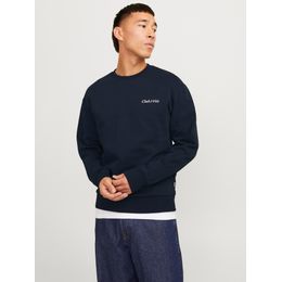 Jack & Jones JACK & JONES Herren Sweatshirt "JJEBRADLEY GRAPHIC SWEAT CREW NOOS", blau, Gr. M, bedruckt, angeraute Sweatware, Obermaterial: 100% Baumwolle,