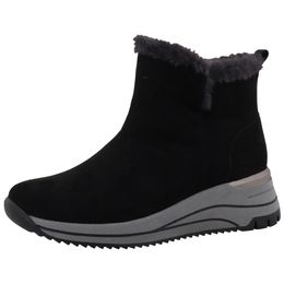 Tom Tailor Damen Winterboots, Gr. 41, schwarz, Textil, Veloursleder, unifarben, Schuhe, Keilabsatz, Plateau, Stiefelette mit Fellimitat-Kragen