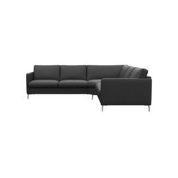 Ecksofa FLEXLUX, B:249cm H:85cm T:92cm, schwarz, 100% Echteder, Wohnzimmer, Sofas, "Fiore, gleichschenklig, bequem durch hochwertigem Sitzaufbau",
