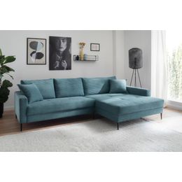 Ecksofa TRENDS BY HG, B:278cm H:86cm T:174cm, blau, Wohnzimmer, Sofas, "Summer L-Form", in Cord-Stoff mit Metallfuß