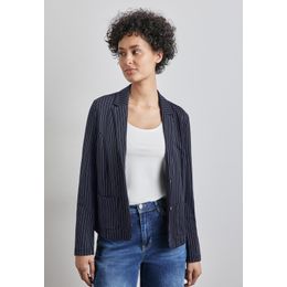 Street One Damen Kurzblazer, blau, Gr. 42, gestreift, Stoff, 55% Viskose, 36% Polyamid, 6% Elasthan, 3% Polyester, Blazer, Kurz