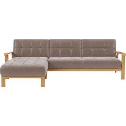 Sit & More Ecksofa SIT & MORE, B:264cm H:88cm T:183cm, grau, 100% Polyester, Wohnzimmer, Sofas, "Billund L-Form", Armlehnen aus eichefarbigem Buchenholz,
