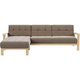 Sit & More Ecksofa SIT & MORE, B:264cm H:88cm T:183cm, braun, 95% Polyester 5% Polyamid, Wohnzimmer, Sofas, "Billund L-Form", Armlehnen aus Buchenholz in natur,