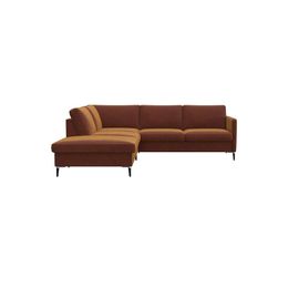 Ecksofa FLEXLUX, B:234cm H:85cm T:225cm, braun, 100% Polyester, Wohnzimmer, Sofas, "Fiore, L-Form", schmale Armlehnen, Füße Alu/schwarz, B/T