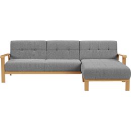 Sit & More Ecksofa SIT & MORE, B:264cm H:88cm T:183cm, grau, 100% Polyester, Wohnzimmer, Sofas, "Billund L-Form", Armlehnen aus eichefarbigem Buchenholz,