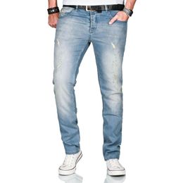 Herren Slim-fit-Jeans "ASCatania", blau, Basic, Gr. 32, Alessandro Salvarini, Destroyed-Effekte, leichte Abriebeffekte, Denim/Jeans, 98% Baumwolle,