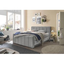 Boxspringbett, B:204cm L:230cm, grau, SET ONE BY Musterring, 100% Polyester, Komplettbetten, "Fairfield", mit Bettkasten, Kopfteil mit Keder, Breite