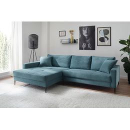 Ecksofa TRENDS BY HG, B:278cm H:86cm T:174cm, blau, Wohnzimmer, Sofas, "Summer L-Form", in Cord-Stoff mit Metallfuß