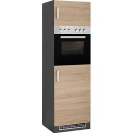 Backofen/Kühlumbauschrank KOCHSTATION, B:60cm H:200cm T:60cm, grau, Spanplatte, Schränke, "KS-Gera", Breite 60 cm