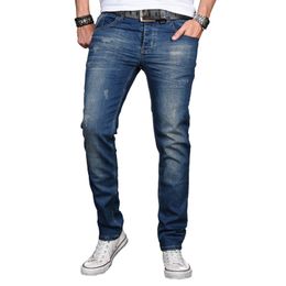 Herren Slim-fit-Jeans "ASLuca", blau, Gr. 36, Alessandro Salvarini, Destroyed-Effekte, leichte Abriebeffekte, Denim/Jeans, Obermaterial: 98%