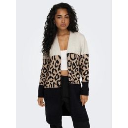 Only Damen Strickjacke "ONLJADE ANIMAL LS CARDIGAN CC KNT", beige, Gr. M, colorblocking, gemustert, Strick, Obermaterial: 81% Polyacryl, 19%