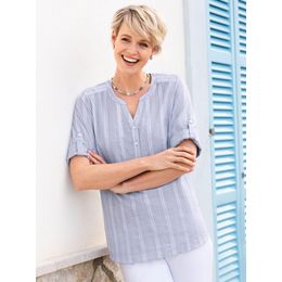 Classic Basics Damen Schlupfbluse, blau, Gr. 46, gemustert, gestreift, 100% Baumwolle, Blusen