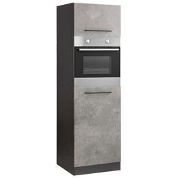 Backofen/Kühlumbauschrank KOCHSTATION, B:60cm H:200cm T:60cm, grau, Schränke, "KS-Tulsa", 60 cm breit, 200 cm hoch, mit Nischenmaß 88 cm