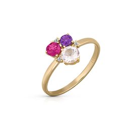OROLINO Damen Fingerring "Gold 585 mit Rosaquartz Amethyst Rhodolith Brillant", 060 (19,1), Gold, gelb, Gold, Fingerringe