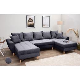 Wohnlandschaft Collection AB, B:314cm H:45cm T:158cm, grau, 100%Polyester, Sofas, "Raisa U-Form", mit Federkern, Kissen und Steppung im Sitzbereich