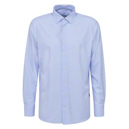 Bugatti Herren Langarmhemd, blau, Gr. XXXL, unifarben, 88% Polyester, 12% Elasthan, Hemden, mit dezenten Streifen