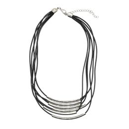 Damen Kette mit Anhänger "Elena", schwarz, Basic, Collezione Alessandro, Baumwolle, Halsketten, 6-reihige Kette aus feinen Bändern