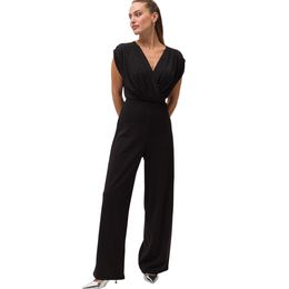 Overall Zero "Zero Jumpsuit mit Glitzersteinchen" Gr. 34, Normalgrößen, blacksilver Damen Overalls Wickeldesign