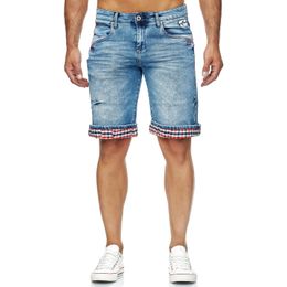 Rusty Neal Herren Shorts "Noxon", blau, Gr. L, unifarben, 98% Baumwolle, 2% Elasthan, Hosen, mit tollem Karo-Detail