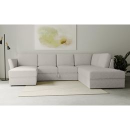 Wohnlandschaft Home Affaire, B:310cm H:90cm T:226cm, braun, 53% strukturiertes Polyester, 47% Polyester, Sofas, "Lavars Schlafsofa", mit Bettfunktion